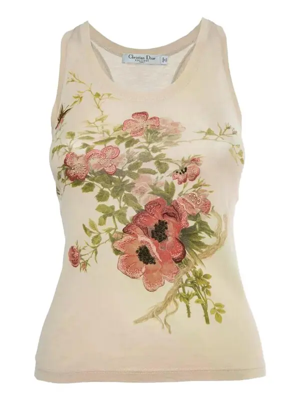 Dior 2000s Floral Embroidered Top - Neutrals