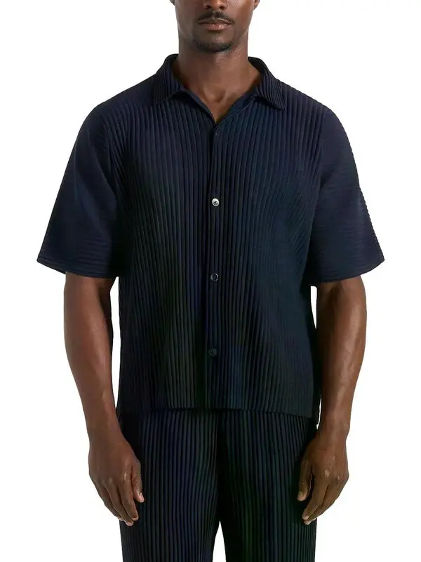 Manière De Voir Justin In Navy Pleated Boxy Shirt - Blue