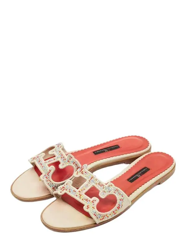 Carolina Herrera Crystal Embellished Ch Logo Slides - Neutrals