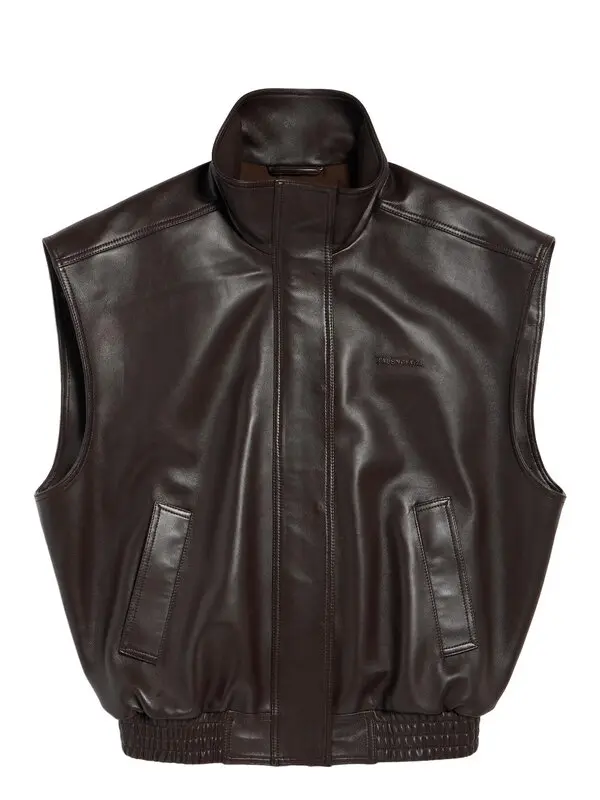 Balenciaga Sleeveless Blouson In Shiny Soft Lambskin - Brown