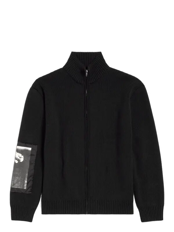 Balenciaga Wool Knit Zip-up Cardigan With Patches - Black