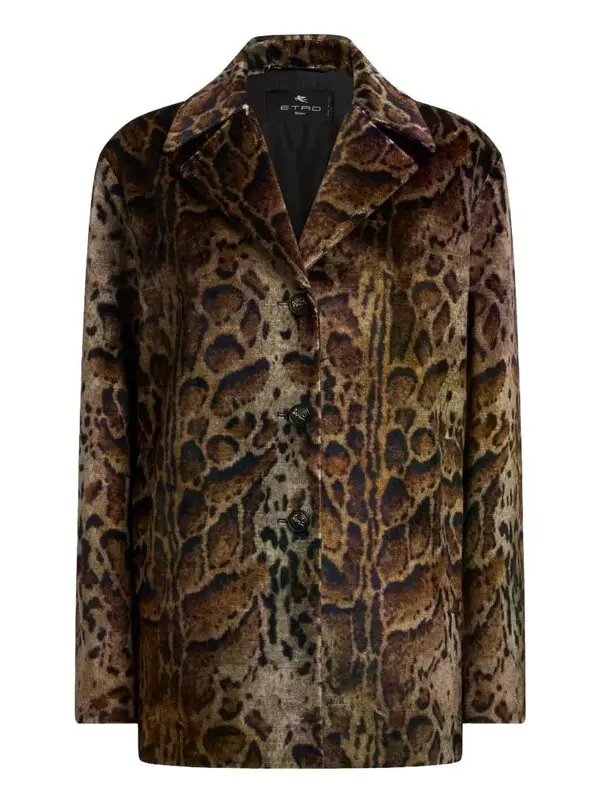 Etro Cropped Velvet Coat With Leopard Motif - Brown