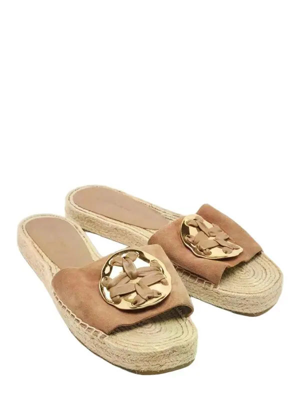 Tory Burch Double T Suede Flat Sandals - Neutrals