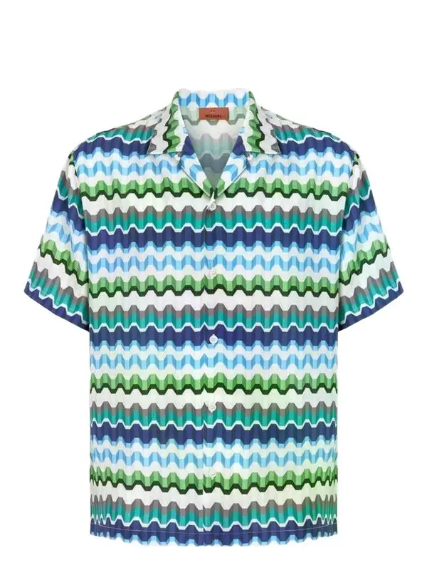 Missoni Viscose Bowling Shirt With Greek Key Print - Blue