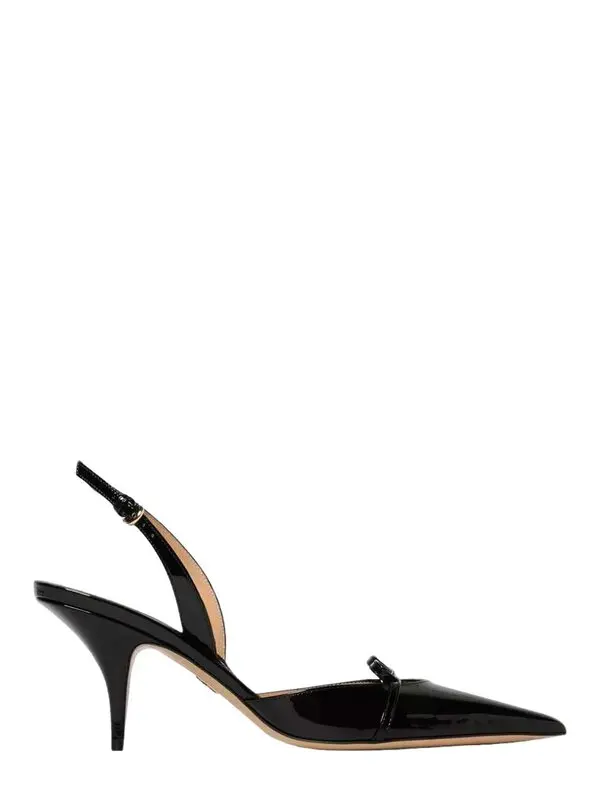 FERRAGAMO Bow Detail Patent Leather Slingback Sandals - Black