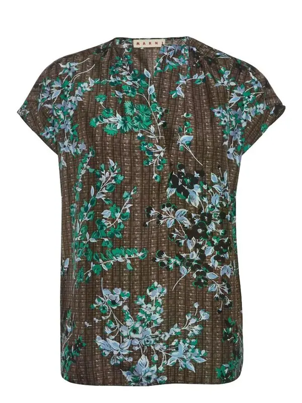 Marni Floral Silk Blouse - Brown