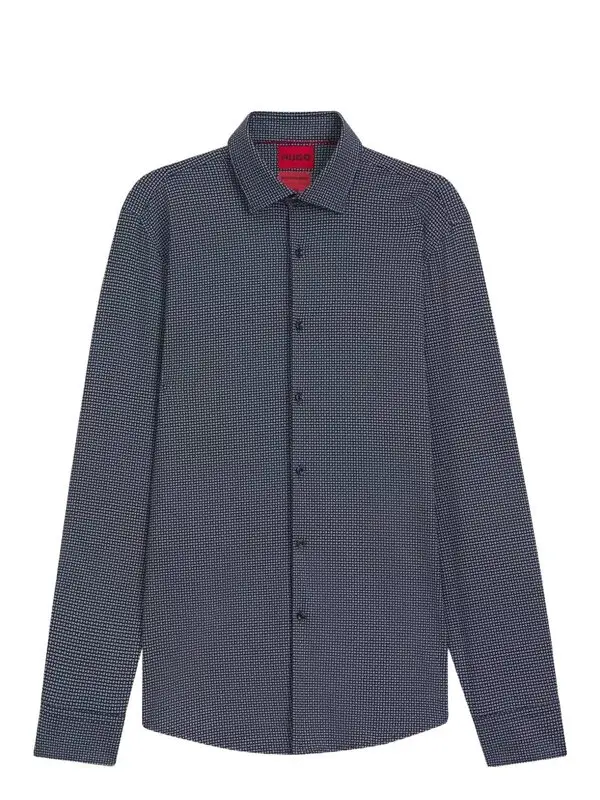 Hugo Printed Slim-fit Shirt In Stretch Jersey - Blue