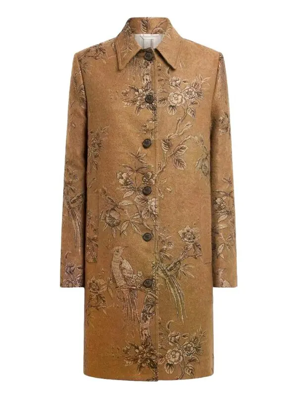 Etro Mohair-blend Jacquard Coat With Nature Motif - Neutrals