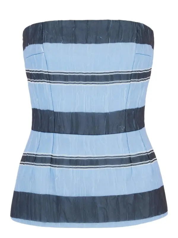 EMILIA WICKSTEAD Strapless Striped Textured Organza Top - Blue