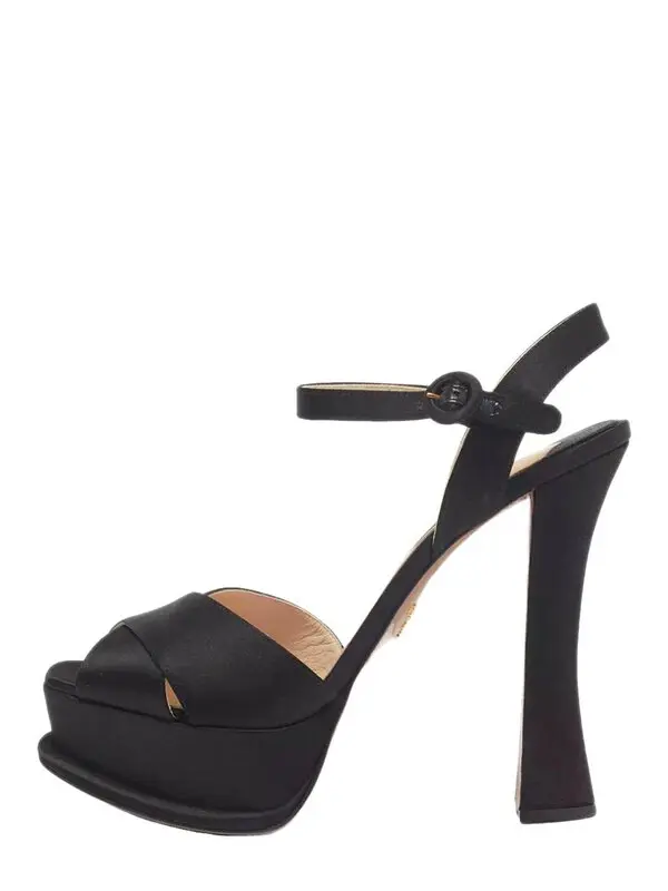 Prada Satin Criss-cross Platform Sandals - Black