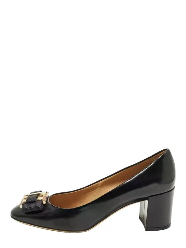 FERRAGAMO Bow Detail Block Heel Pumps - Black