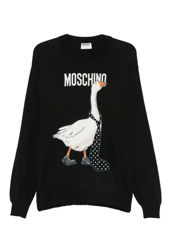Moschino Goose-intarsia Crew Neck Sweater - Black