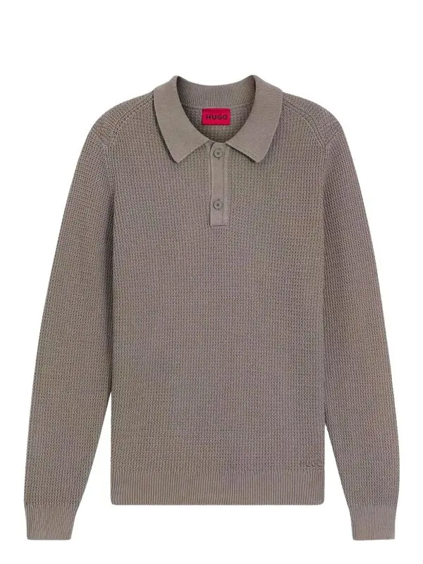 Hugo Waffle-knit Long Sleeved Polo Shirt - Brown