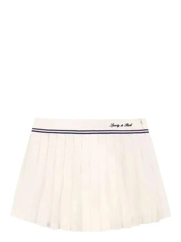 SPORTY & RICH Embroidered Logo Pleated Mini Skirt - Neutrals