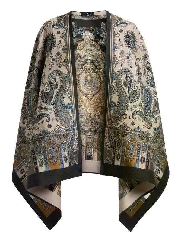 Etro Wool-blend Jacquard Cape With Paisley Motif - Neutrals