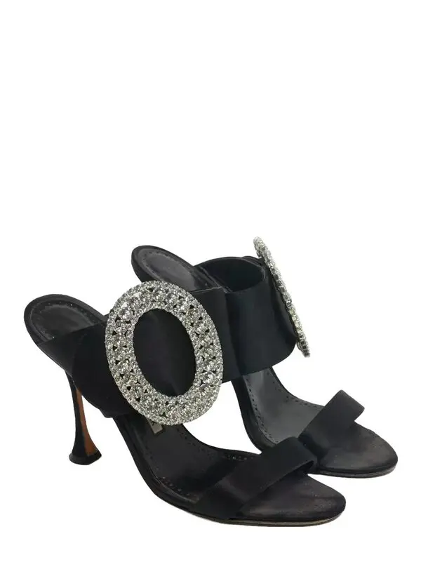 Manolo Blahnik Satin Crystal Embellished Stiletto Sandals - Black