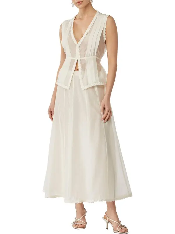 Waimari Zaphyr Cotton A-line Midi Skirt - Neutral