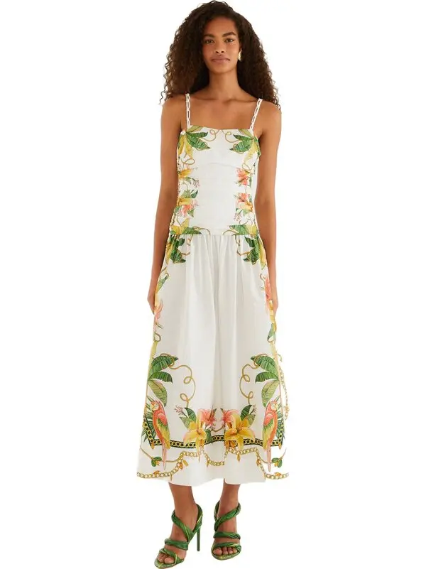 Farm Rio Tropical Royalty Sleeveless Midi Dress - Orange