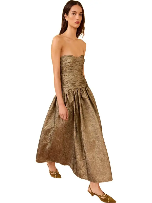 Ulla Johnson Lumina Strapless Taffeta Corset Midi Dress - Light Gold