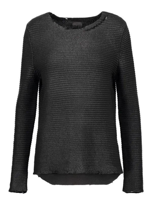 RtA Jules Distressed Coated Cotton Sweater - Black