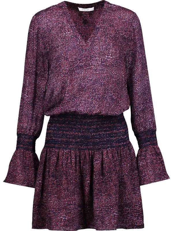 Derek Lam 10 Crosby Pleated Smocked Printed Silk Crepe De Chine Mini Dress - Grape