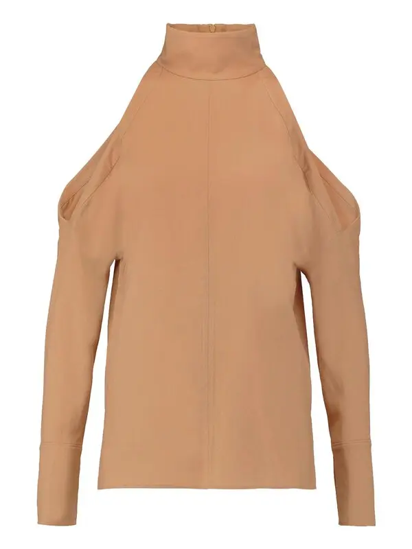 Tibi Winston Cutout Wool Turtleneck Top - Camel