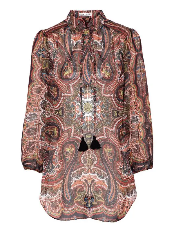 Alice + Olivia Printed Tie-front Broadcloth Top - Brick