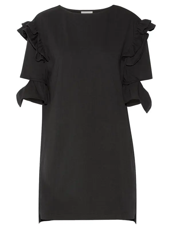 STEVE J & YONI P Cutout Ruffletrimmed Cotton-terry Mini Dress - Black