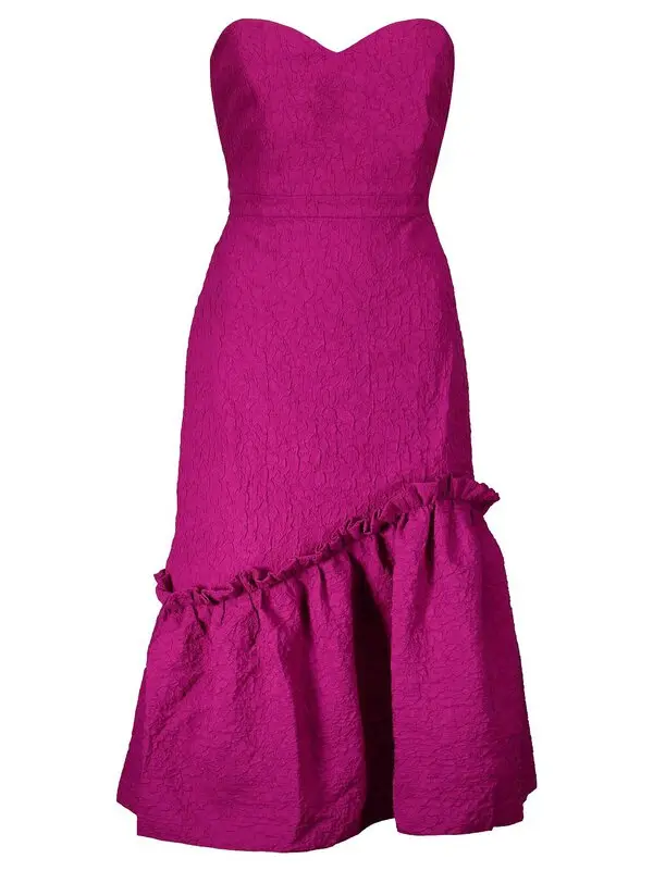 Saloni Alara Polkadot Cloqué Midi Dress - Fuchsia