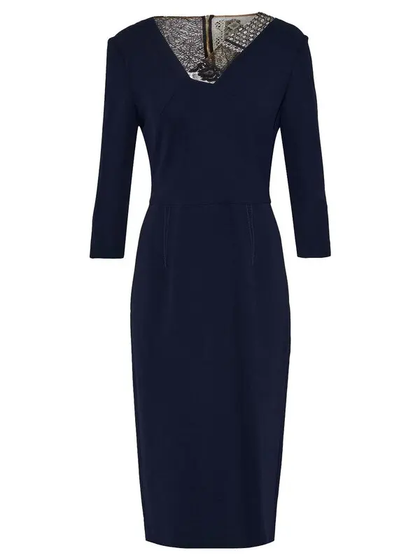 Roland Mouret Lace And Mesh Paneled Crepe Dress - Navy