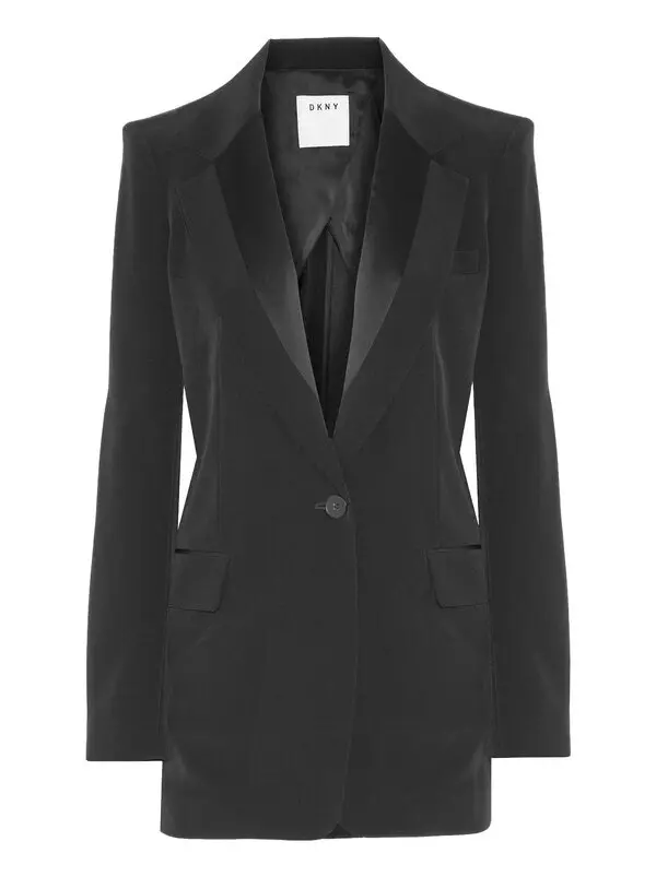 Dkny Faille Blazer With Satin Trim - Black