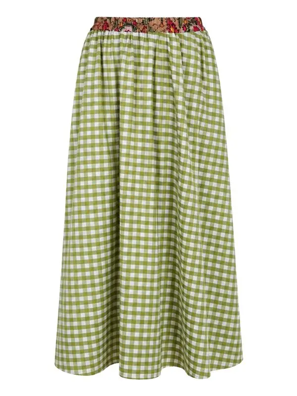 IZABELA MANDOIU Midi Skirt In Gingham Cotton - Green