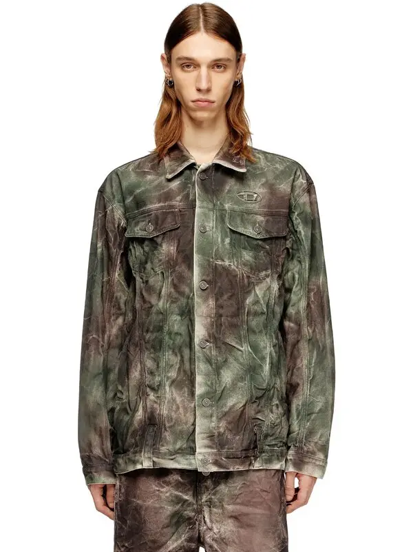 DIESEL® X Thug Club Crinkled Camo Canvas Trucker Jacket - Multicolor
