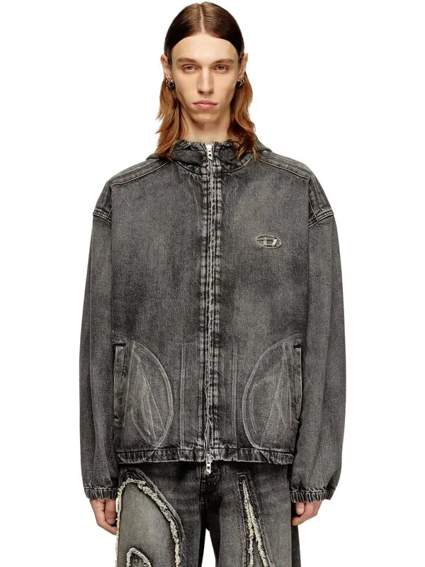DIESEL® X Thug Club Hooded Denim Jacket With Marbled Fade - Black