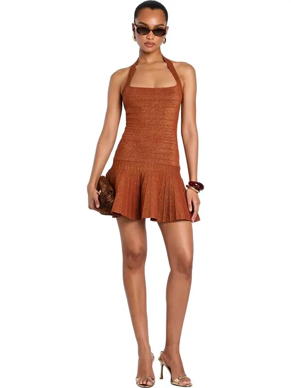 Retrofete Serena Metallic Knit Mini Dress - Metallic Rust