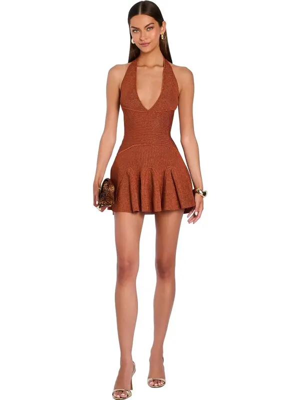 Retrofete Azelma Metallic Knit Mini Dress - Metallic Rust