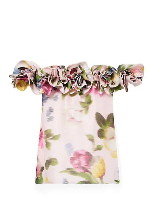 Carolina Herrera Off-shoulder Floral Linen-and-silk Top - Rosewater Multi