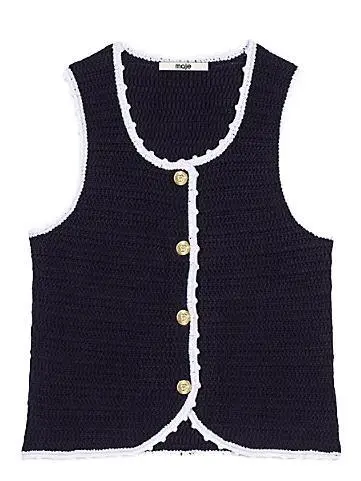 Maje Crochet-trim Sleeveless Knitted Top - Navy