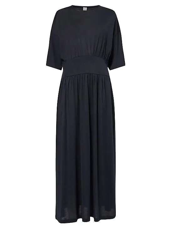 TOTEME Short-sleeve Cotton And Silk Midi Dress - Black