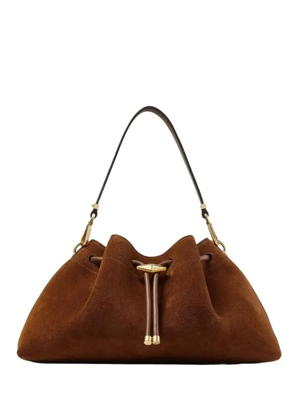 JIMMY CHOO Suede Bucket Bag With Diamond Hardware - Brown
