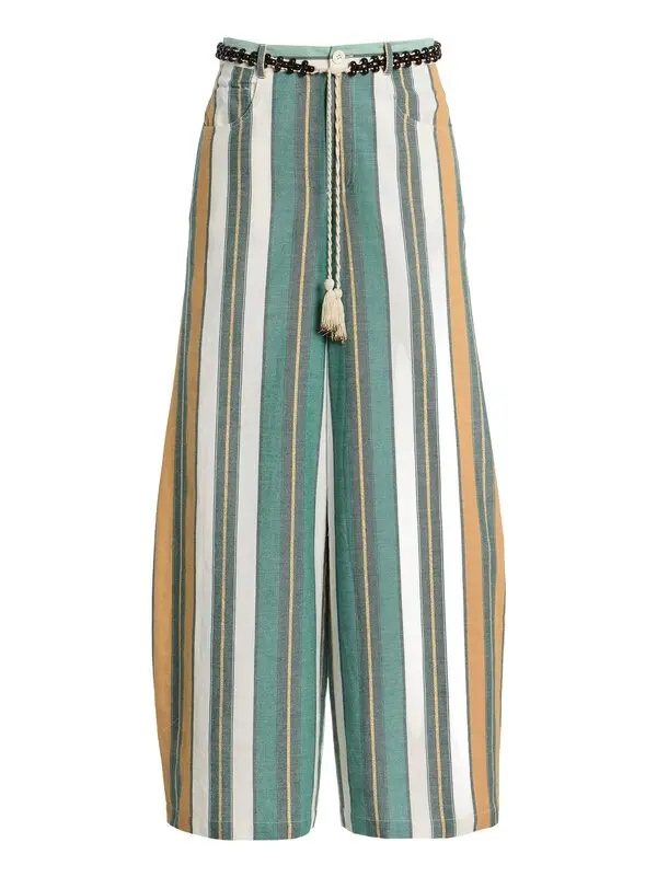 ILIO NEMA Striped Cotton-blend Wide-leg Trousers - Green