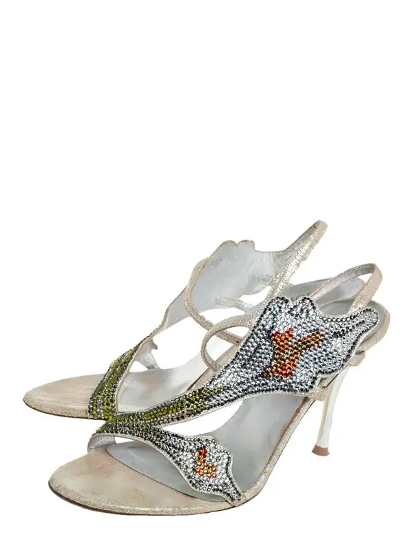LORIBLU 85mm Crystal-embellished Floral Sandals - Silver