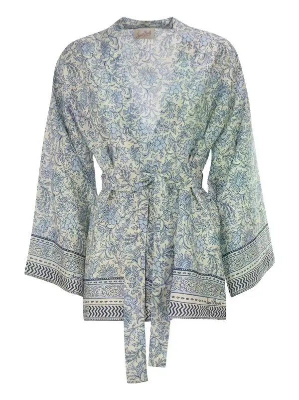 MC2 SAINT BARTH Silk Floral Print Kimono - Neutrals