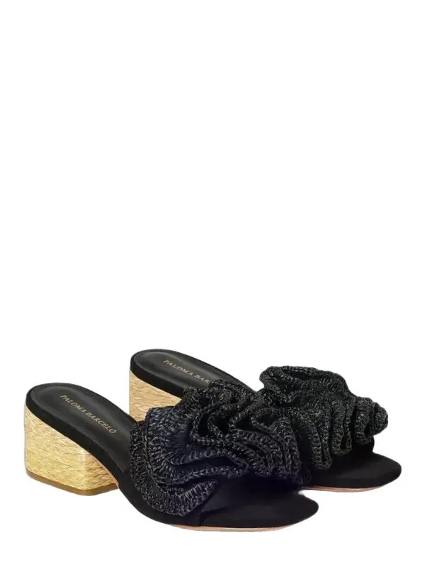 PALOMA BARCELO Raffia-flower Suede Sandals - Black