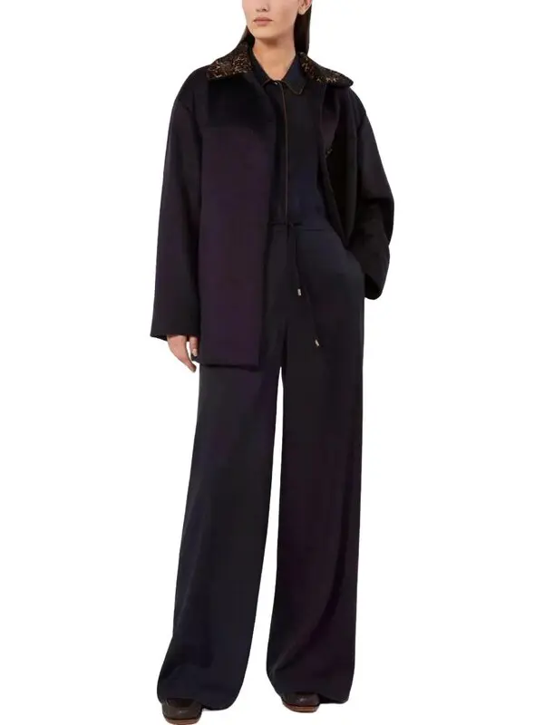 Max Mara Virgin Wool Drawstring Trousers - Blue