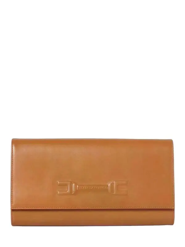 Elisabetta Franchi Logo-embossed Leather Clutch Bag - Neutrals
