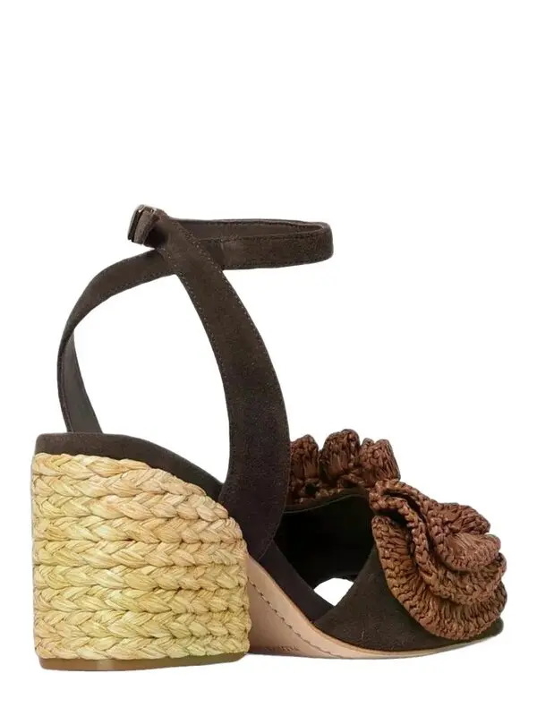 PALOMA BARCELO Raffia Flower Suede Sandals - Brown