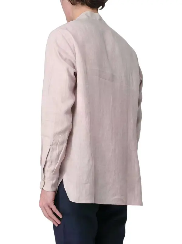 Eleventy Band-collar Linen Shirt - Pink