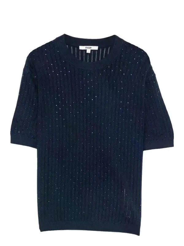 Maje Embellished Crew Neck T-shirt - Blue