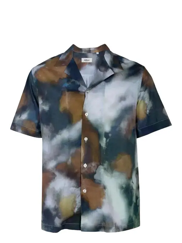 Altea Abstract-print Short-sleeves Shirt - Blue